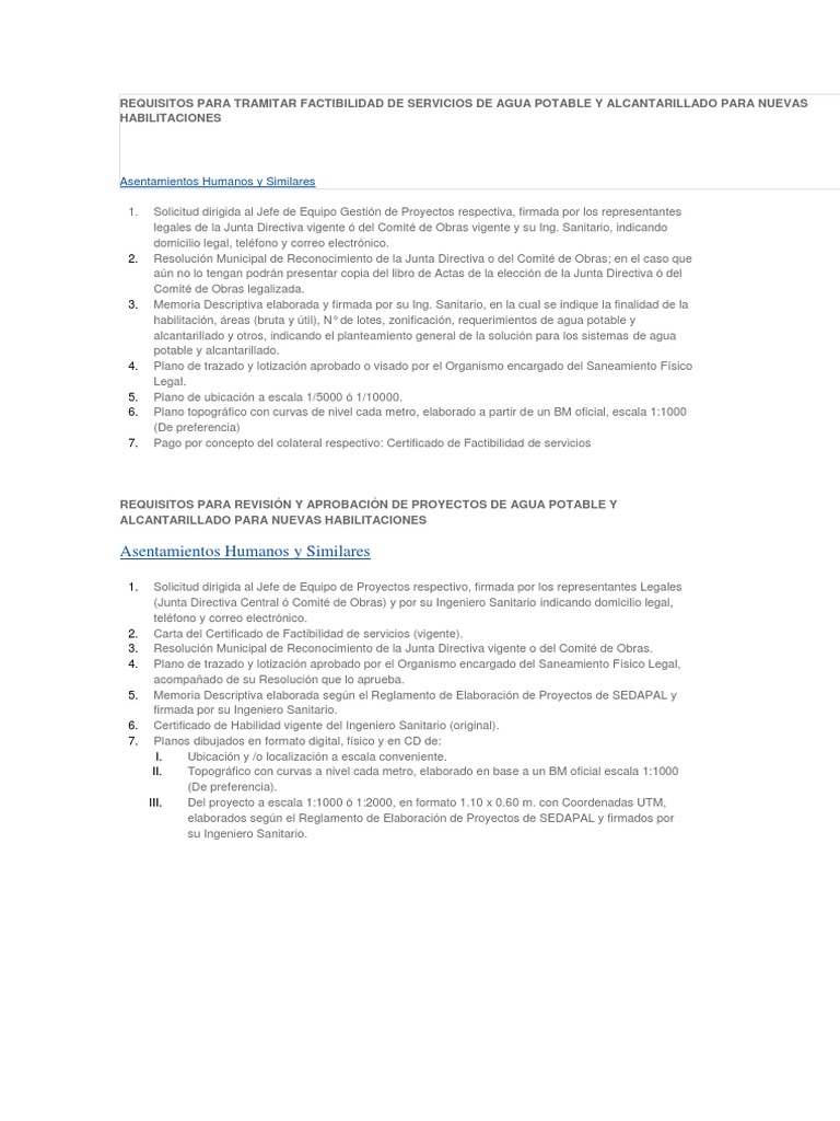 Requisitos para Tramitar Factibilidad de Servicios de Agua Potable y Alcantarillado para Nuevas ...