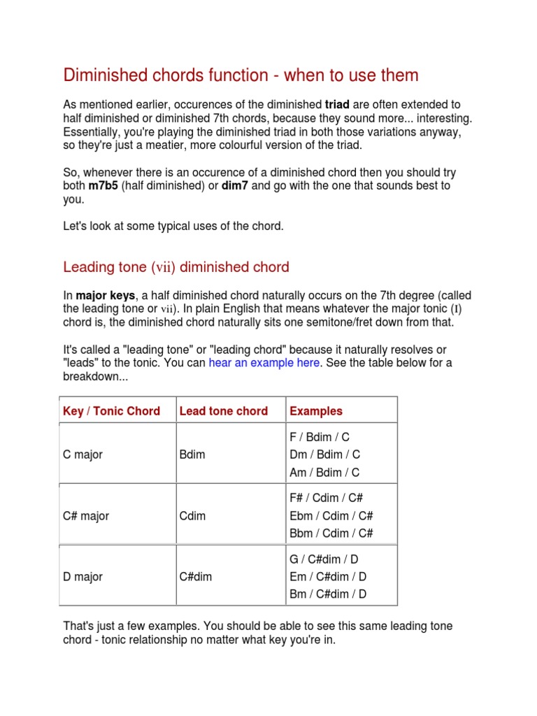 Using Diminished Chords in Music | PDF | Chord (Music) | Minor Scale