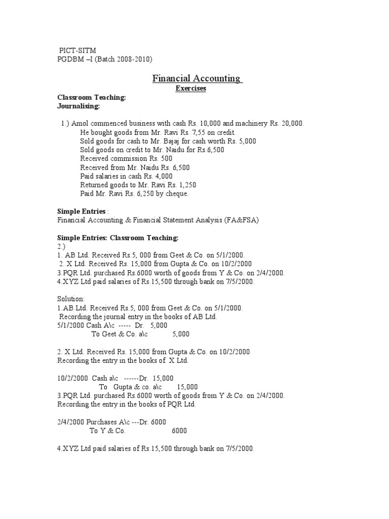 Financial Accounting Exercises | PDF | Debits And Credits | Money