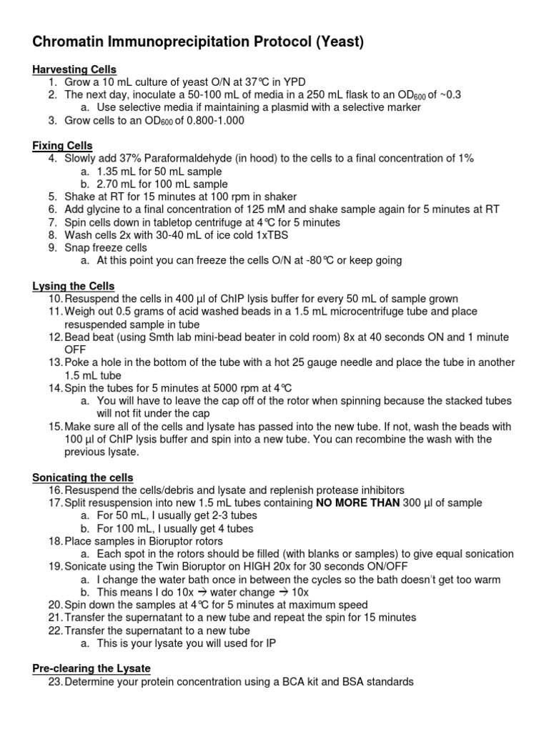 Chromatin Immunoprecipitation Protocol | PDF | Biochemistry | Chemistry