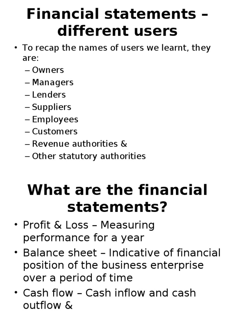Financial Statements - Different Users & Perspectives - Session 2 | PDF ...
