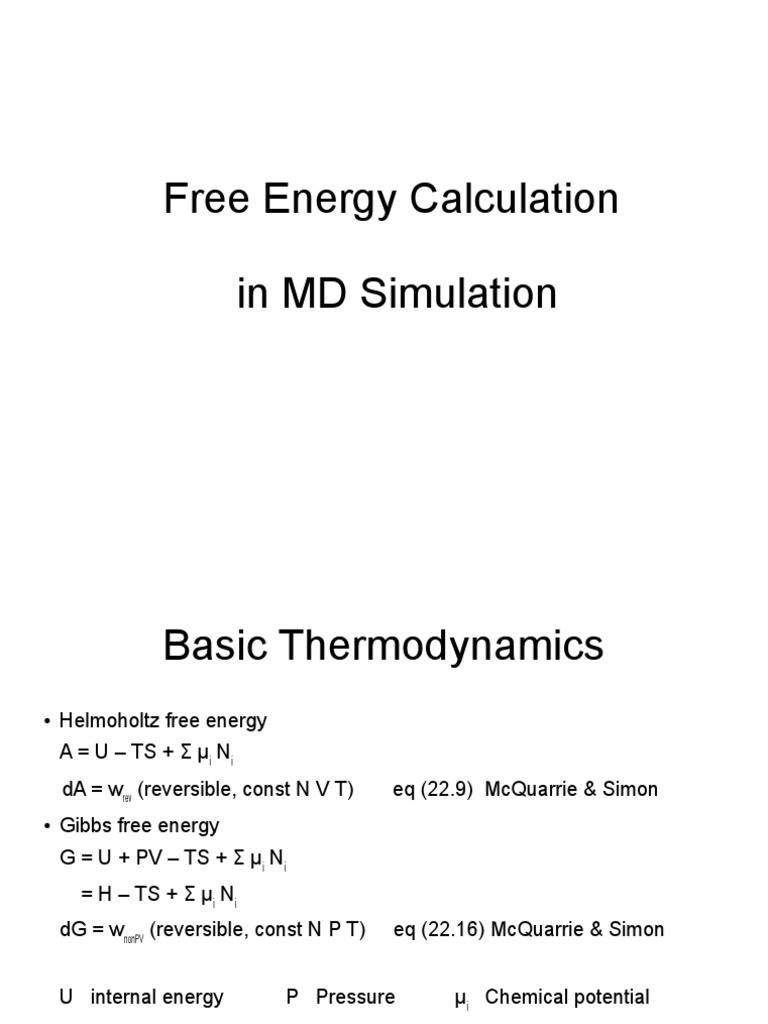 Free Energy Calculation in MD Simulation | PDF | Materials Science ...