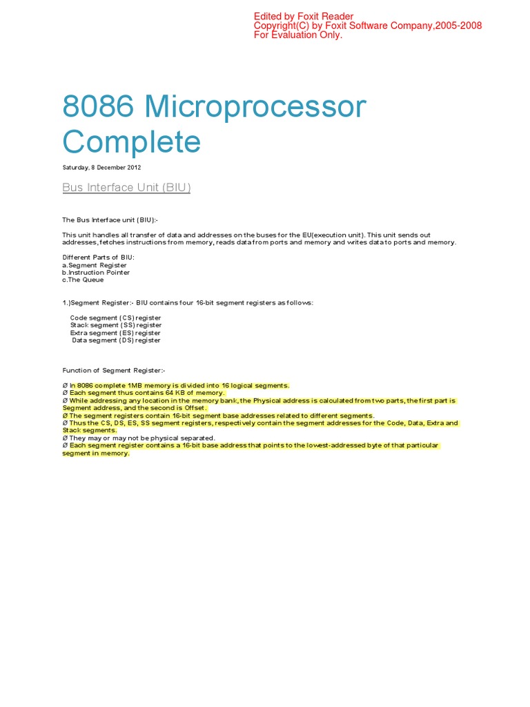 8086 Microprocessor Complete: Bus Interface Unit (BIU) | Download Free PDF | Central Processing ...