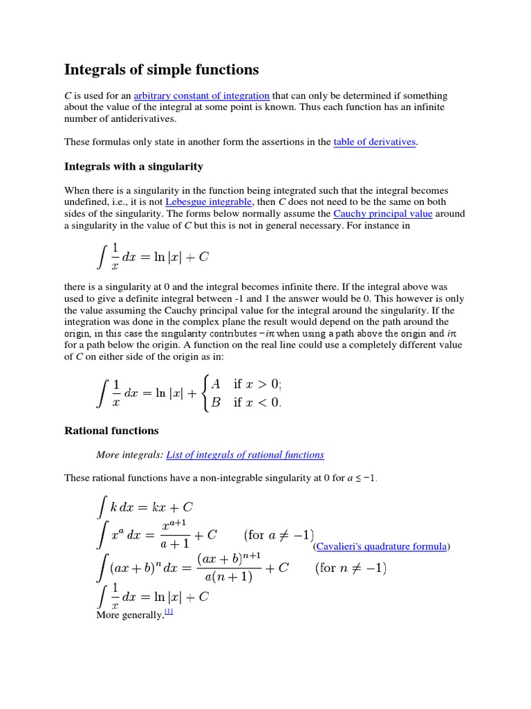 Integrals of Simple Functions | PDF | Trigonometric Functions | Integral