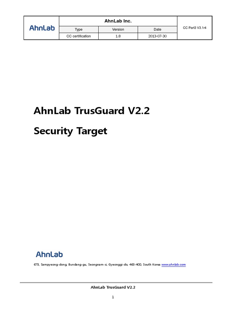 AhnLab TrusGuard V2.2 Security Target V1.8 | PDF | Transport Layer Security | I Pv6