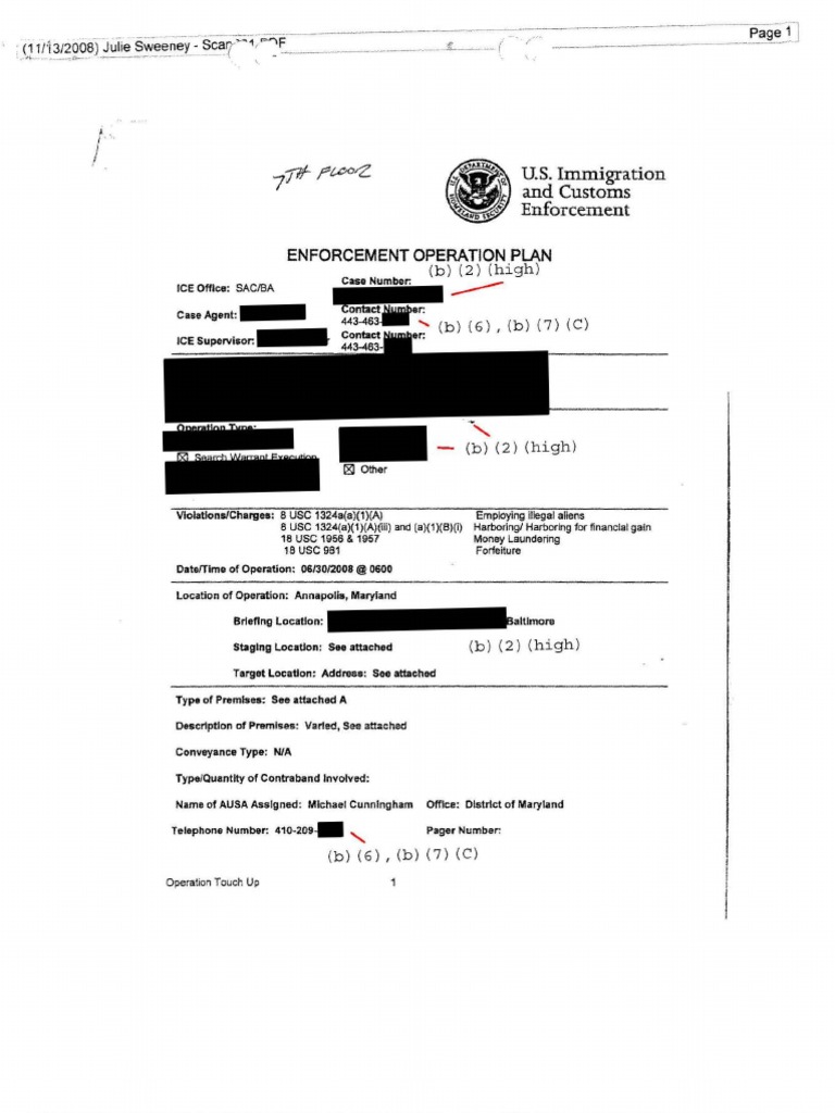 ICE Operational Plan For Immigration Raid in Annapolis, Maryland On ...