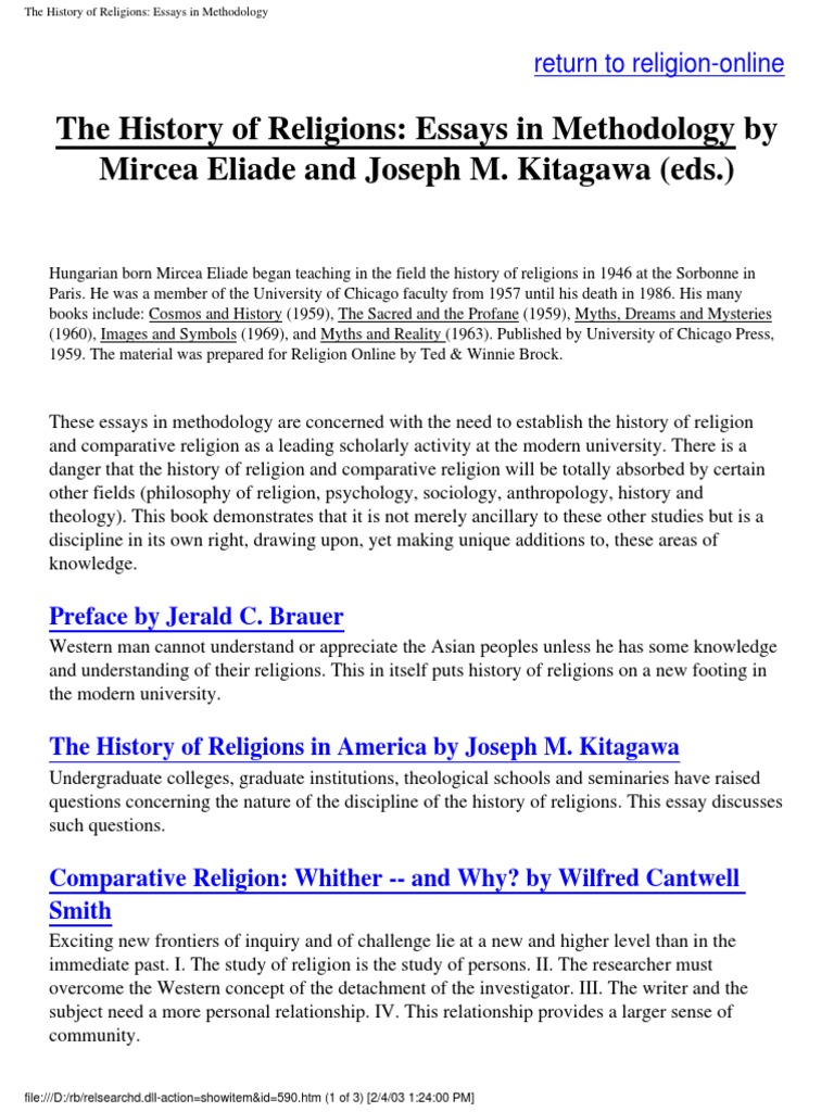 Eliade, Mircea & Kitagawa, Joseph M (Eds.) - The History of Religion ...