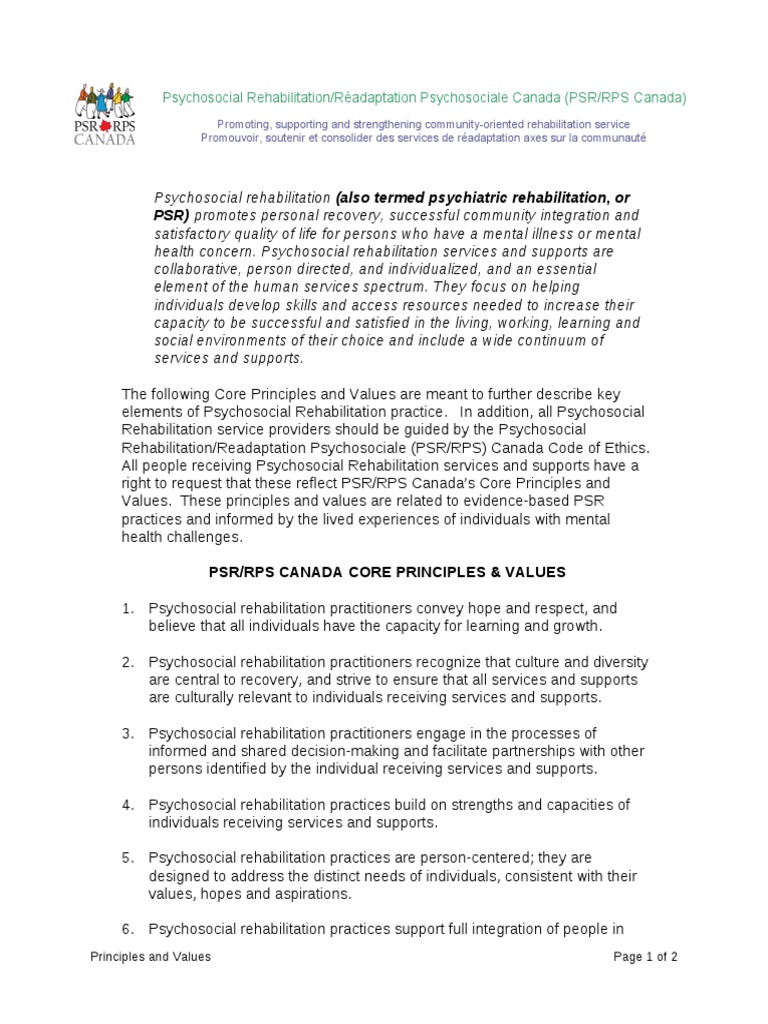 Psychosocial Rehabilitation Principles | PDF | Psychiatric ...