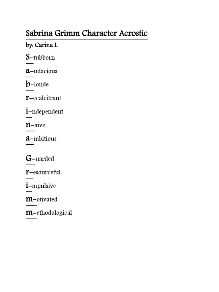 Sabrina Grimm Character Traits Acrostic | PDF