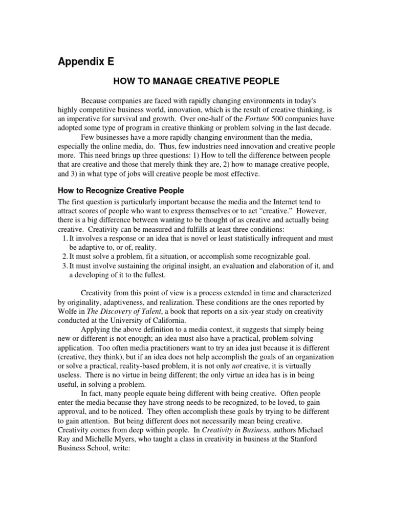 MSM AppendixE Creativity | PDF | Creativity | Motivation