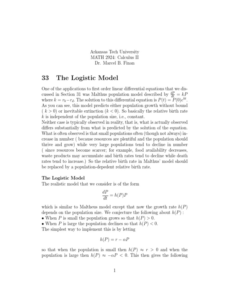 Cal117 The Logistic Population Model | PDF | Logistic Function ...
