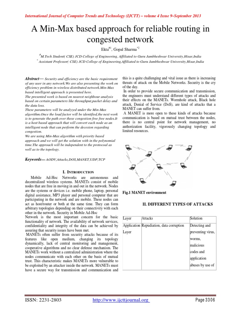 A Min-Max Based Approach For Reliable Routing in Congested Network ...