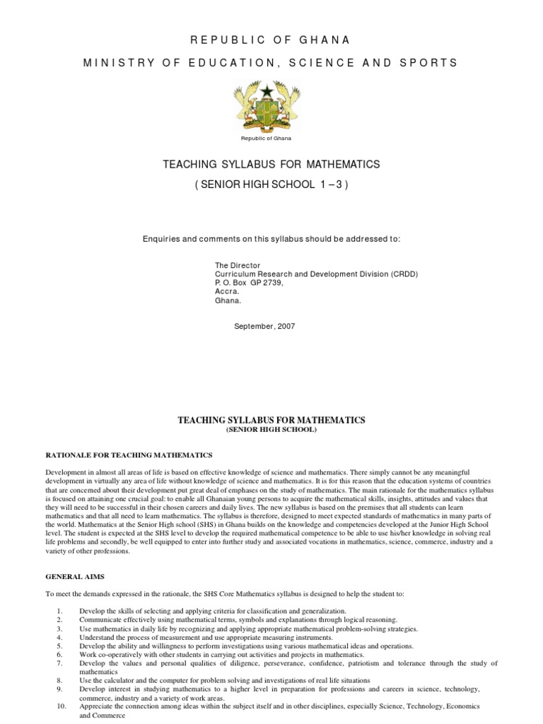 Mathematics Syllabus SHS 1-3 | PDF | Triangle | Educational Assessment