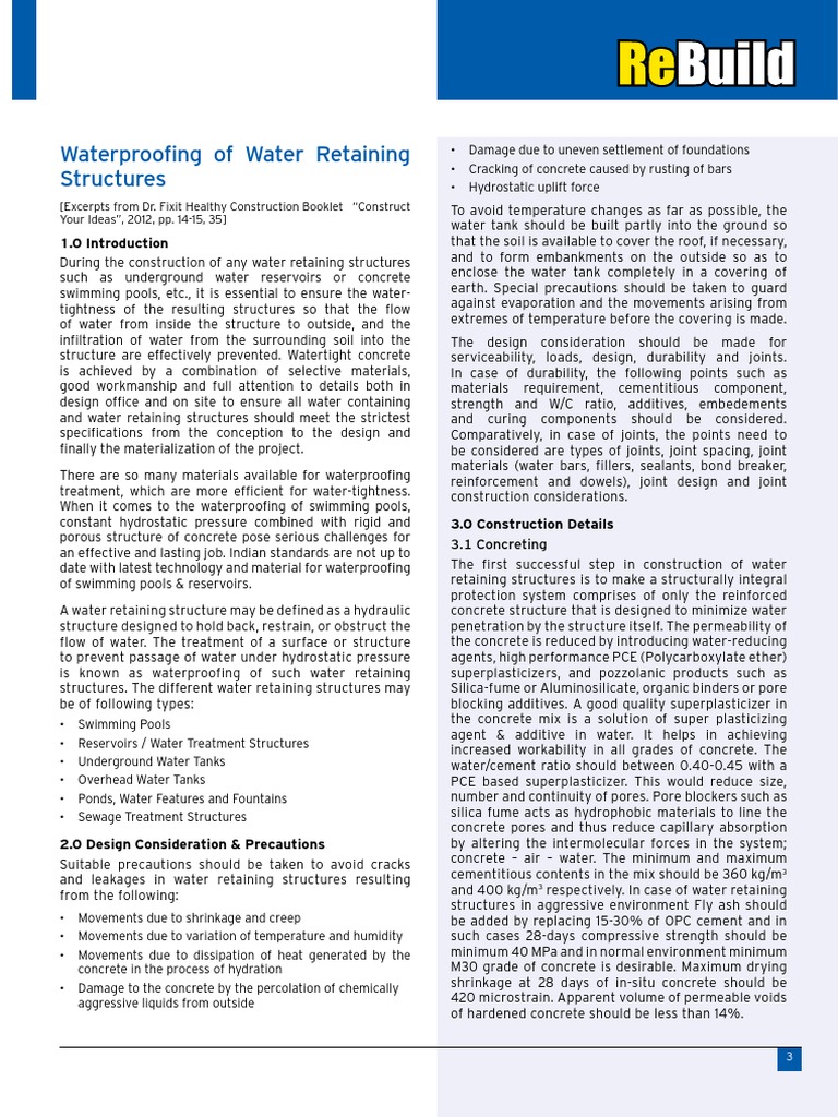 Waterproofing Water Retaining Structures | PDF | Home & Garden ...