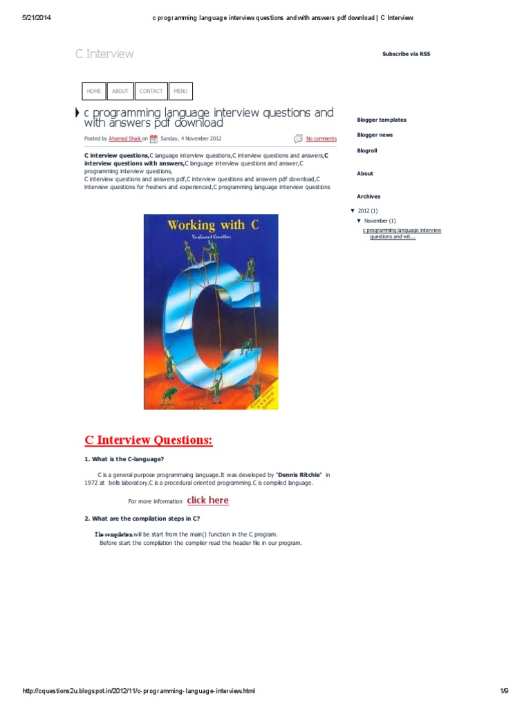 C Programming Language Interview Questions and With Answers PDF ...