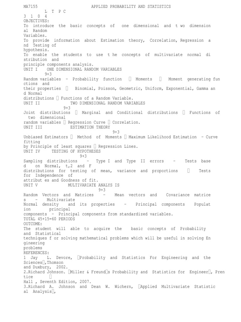Applied Probability and Statistics Course | PDF | Statistics ...