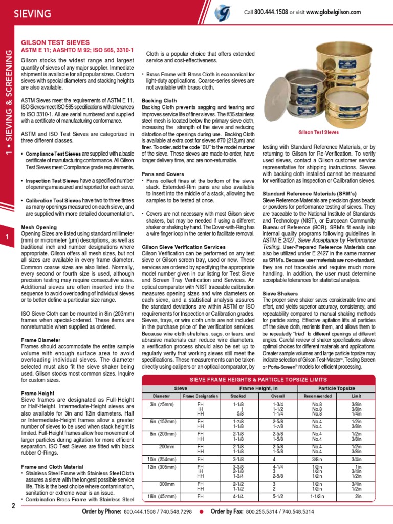 Sieve Ordering | Calibration | Verification And Validation