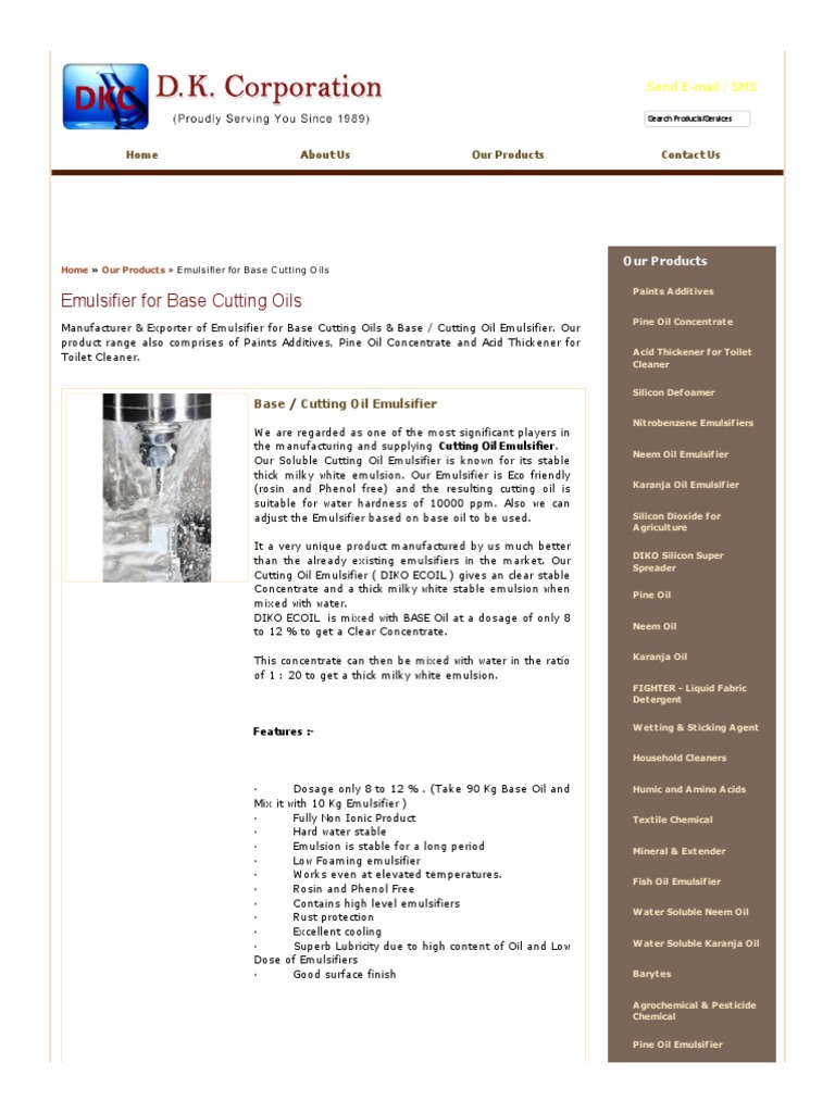 Emulsifier For Base Cutting Oils | PDF | Emulsion | Oil