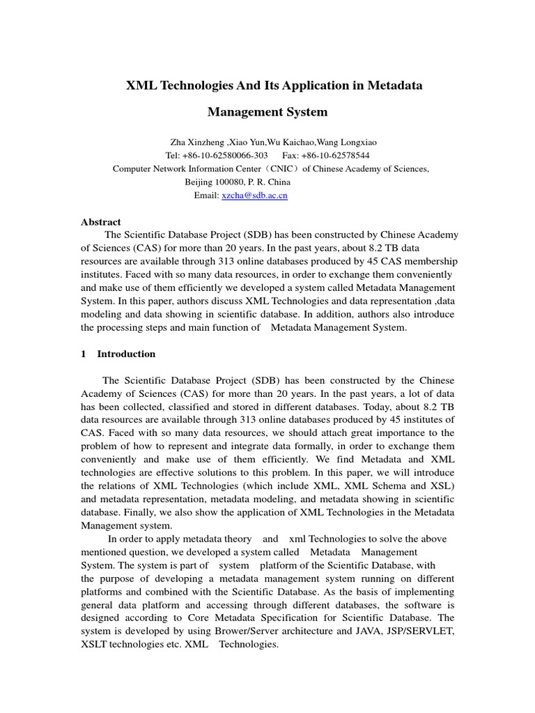 XML Technologies and Its Application in Metadata Management System | PDF | Xslt | Xml