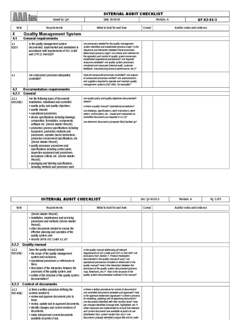 ISO 13485-2003 Audit Check List | Sistema de Gestão da Qualidade ...
