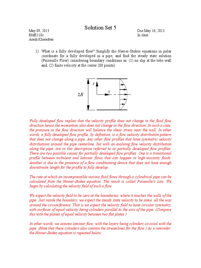 Problem Set 5 Solution | PDF | Navier–Stokes Equations | Fluid Dynamics
