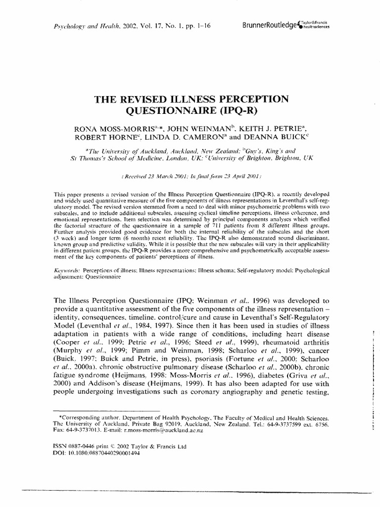 The Revised Illness Perception Questionnaire Ipq-R | PDF | Foreign ...