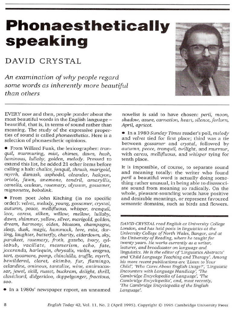 David Crystal - Phonaesthetically Speaking PDF | PDF | Consonant | Vowel