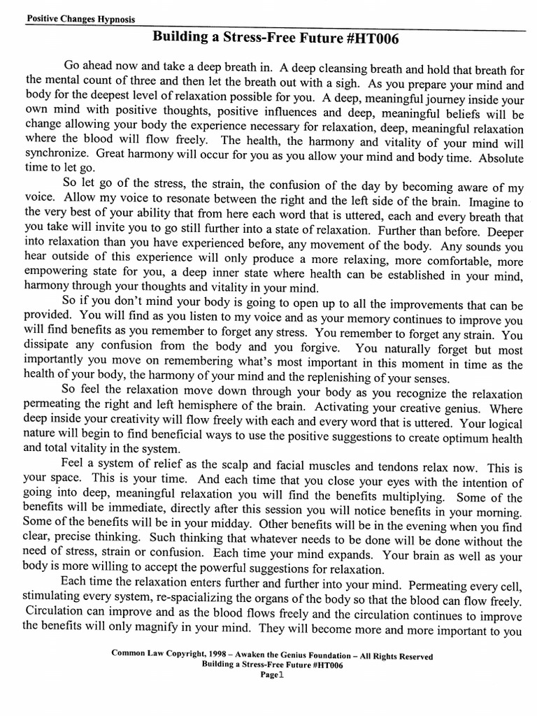 Major Mark Cunningham - Intro to Hypnosis - Sample Hypnosis Script ...