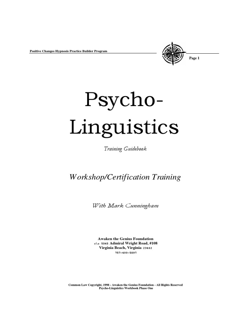 Major Mark Cunningham - Intro To Hypnosis - Workbook (Pyscho-Linguistics) OCR | PDF | Hypnosis ...