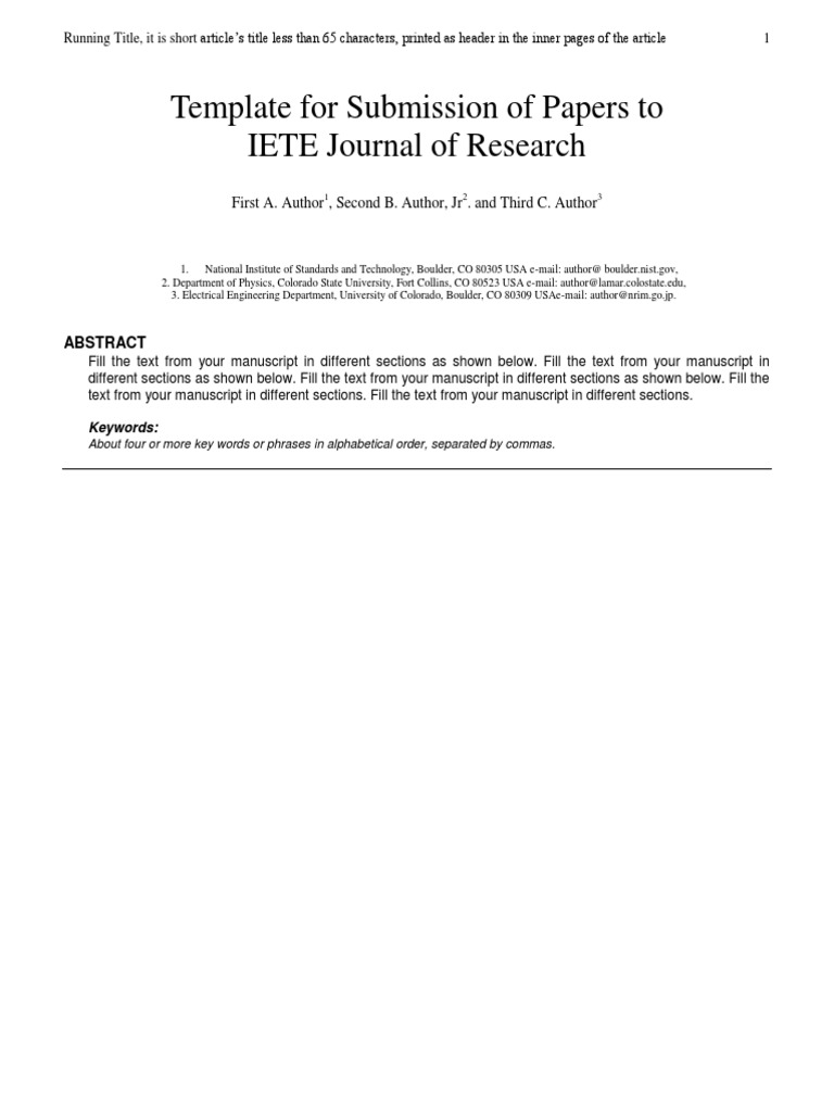 Template For Submission of Papers To IETE Journal of Research | PDF ...