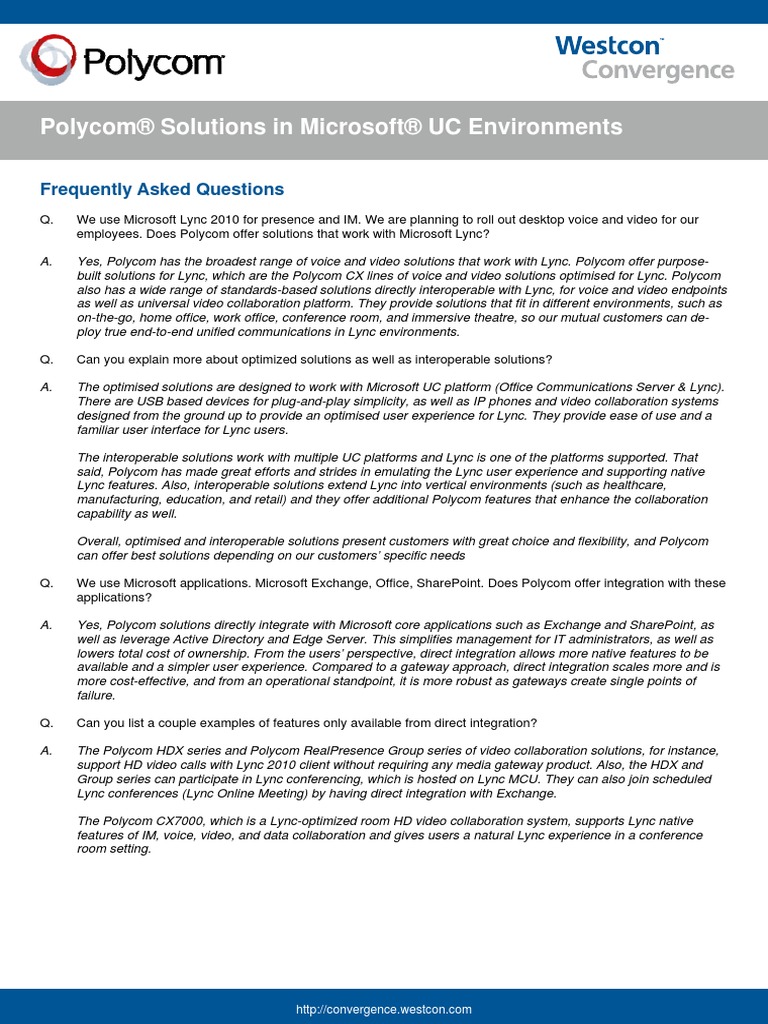 Polycom® Solutions in Microsoft® UC Environments: Frequently Asked ...