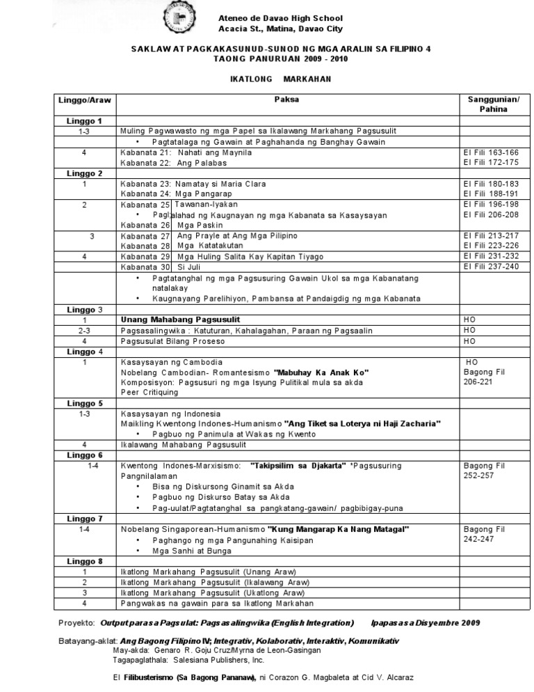 Filipino Scope and Sequence | PDF