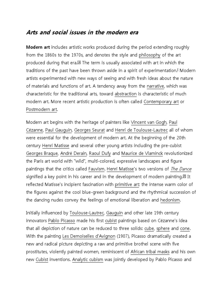 Arts and Social Issues in The Modern Era: Modern Art Includes Artistic ...