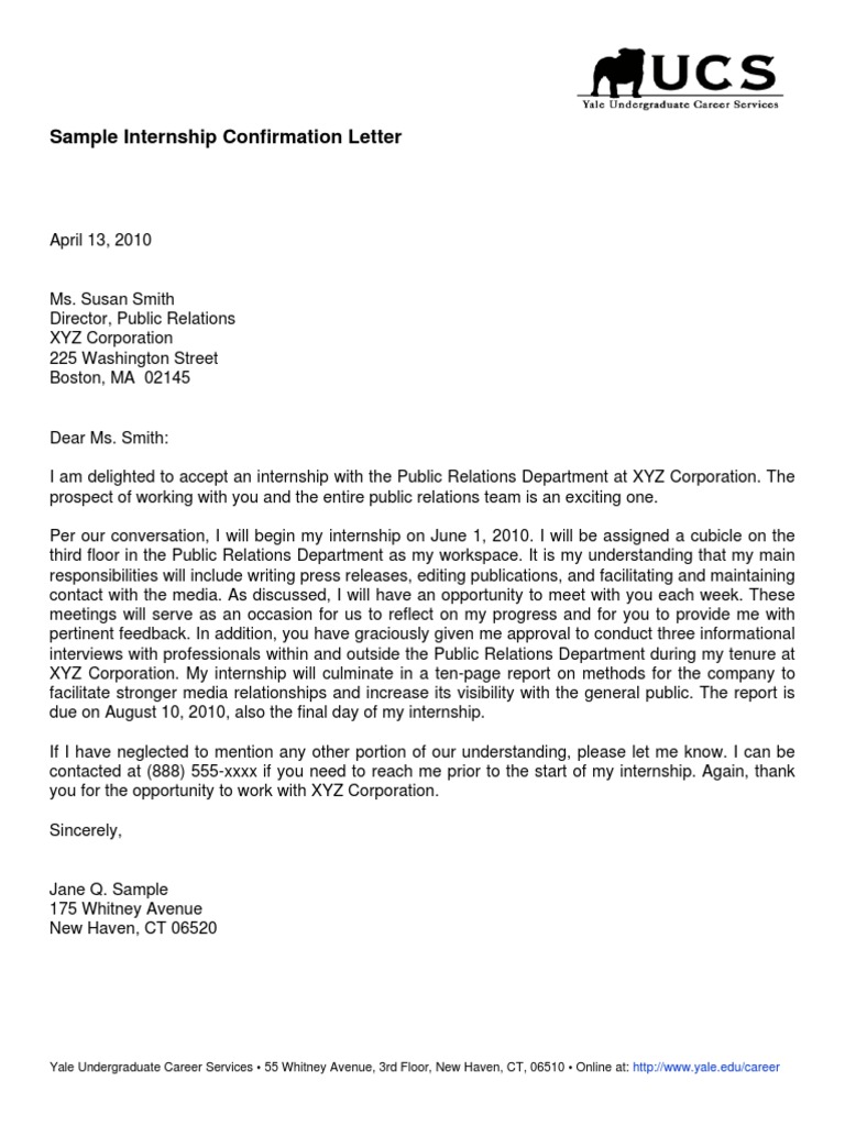 Sample Internship Confirmation Letter: Page 1 of 1 | PDF | Career ...
