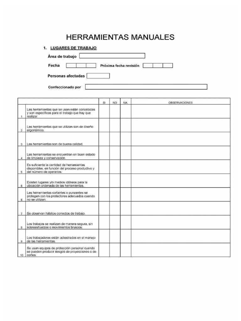 Check List - Herramientas Manuales | PDF