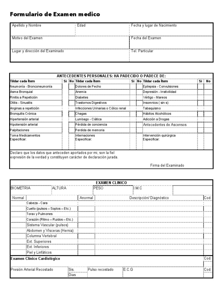 Formulario de Examen Médico | PDF