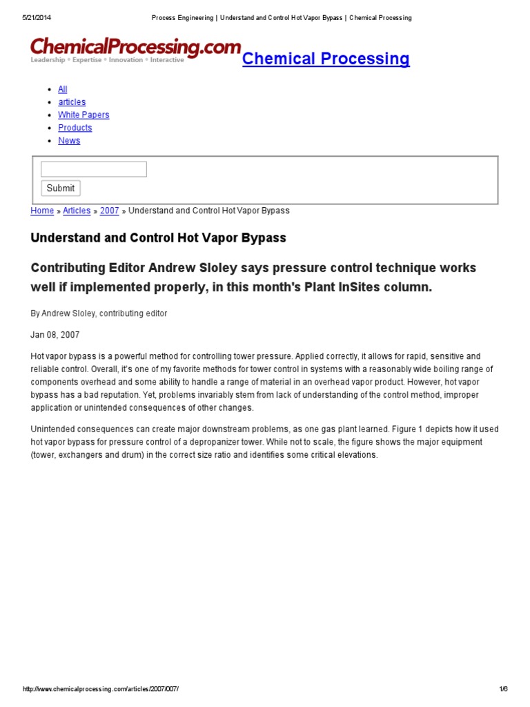 Process Engineering - Understand and Control Hot Vapor Bypass ...