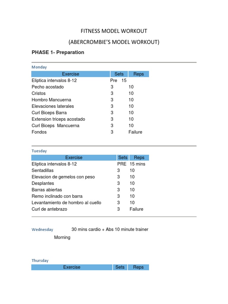 Fitness Model Workout | PDF | Meal | Aerobic Exercise