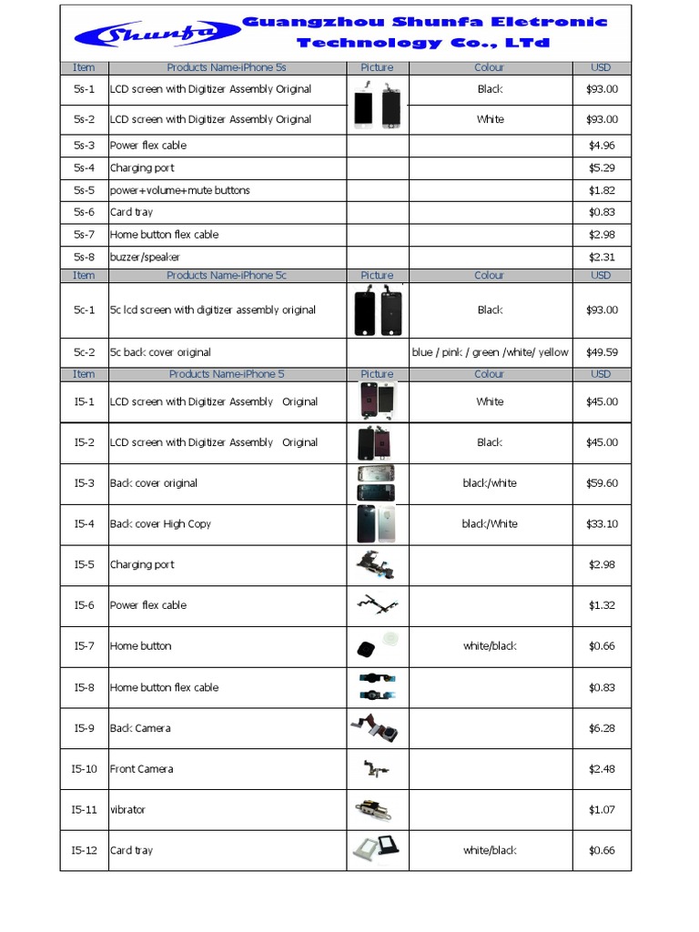 Iphone Parts Price List | PDF | I Phone | Consumer Electronics