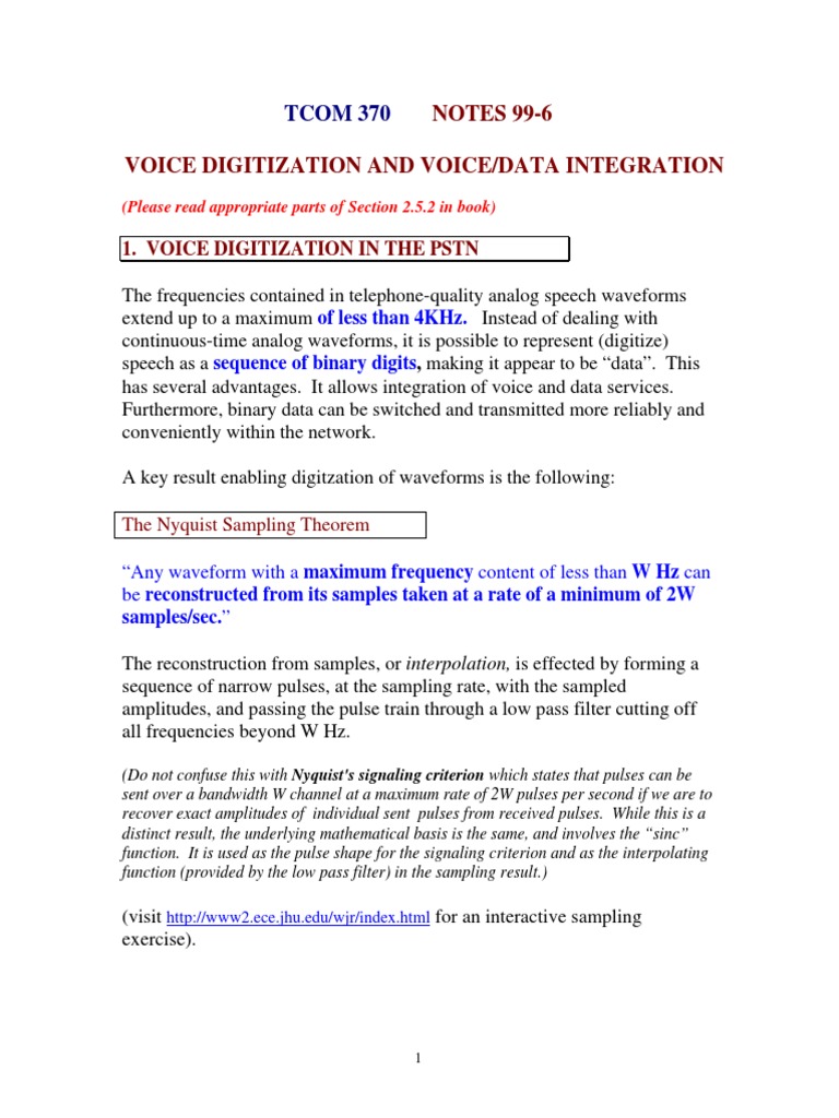 Voice Digitization and Voice/Data Integration: TCOM 370 | PDF ...