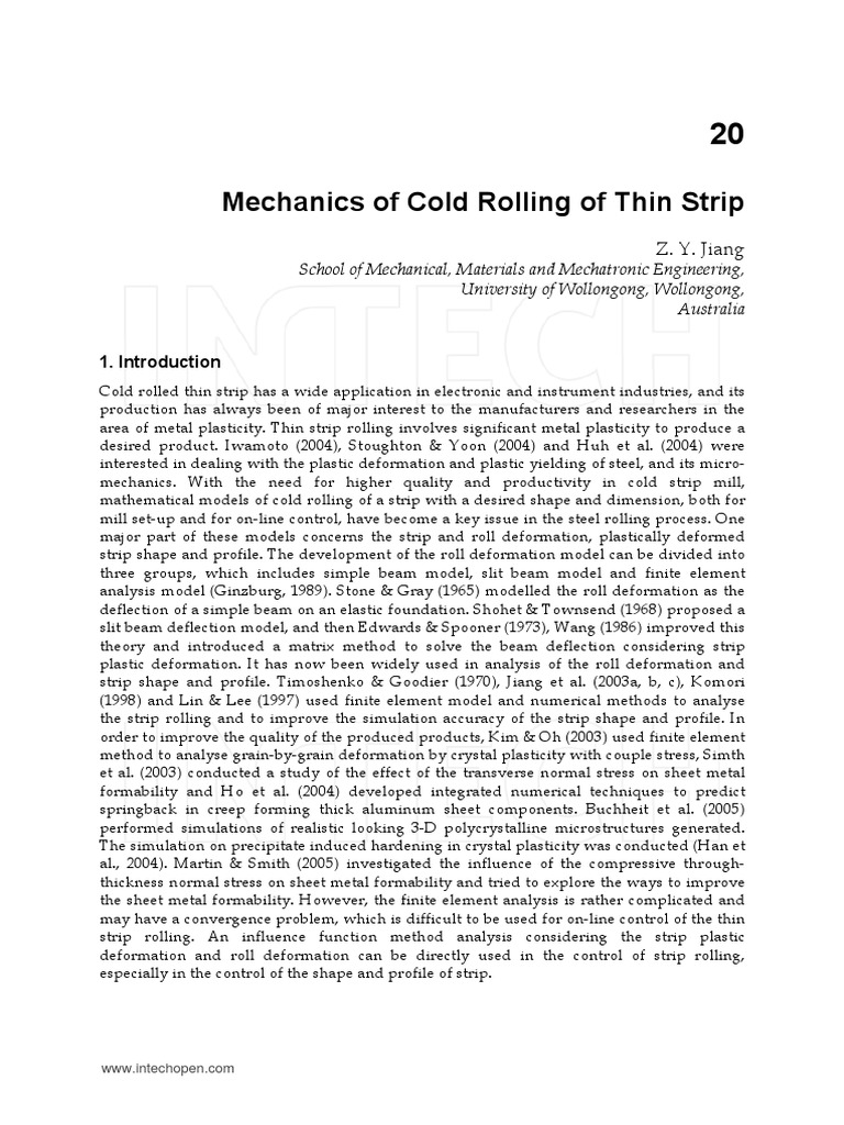Mechanics of Cold Rolling of Thin Strip | PDF | Rolling (Metalworking ...