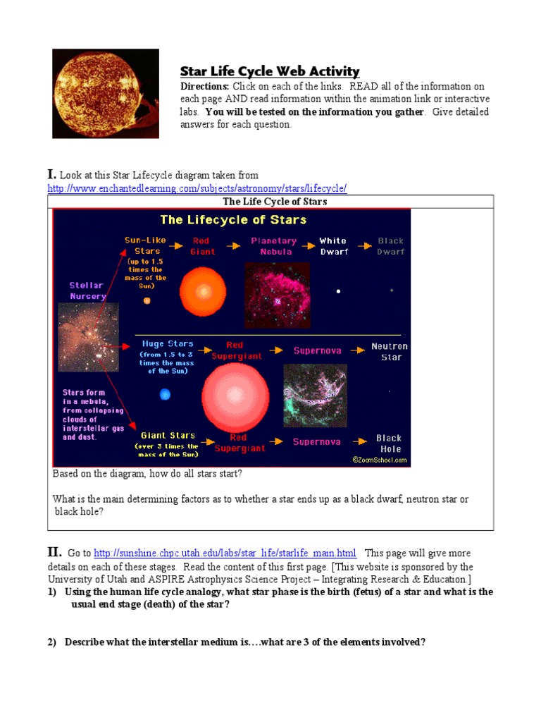 Star Life Cycle Activity Guide | PDF | Stars | Nuclear Fusion