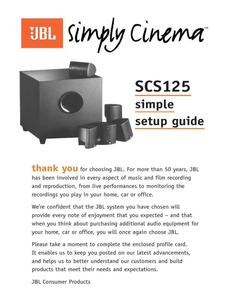 JBL Scs125a Home Theater Speaker Setup Guide | PDF | Loudspeaker | Ac ...