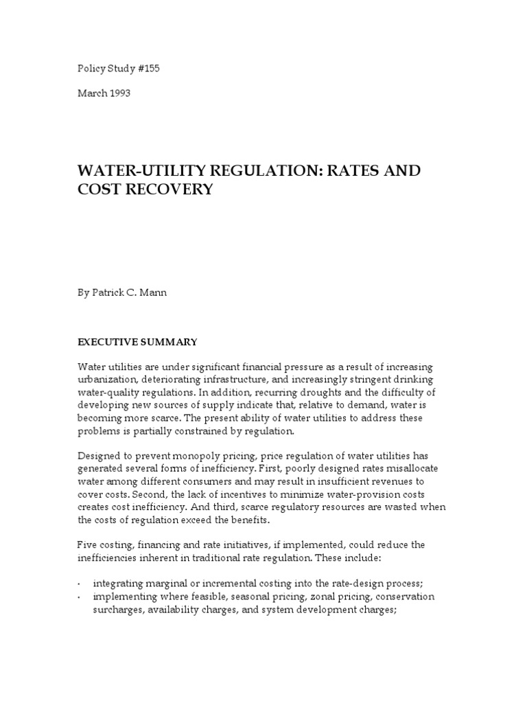 Water Utility Rate Regulation Insights | PDF | Pricing | Water Supply