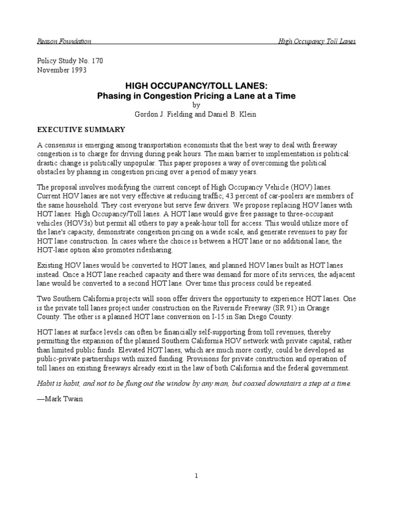 High Occupancy Toll Lanes Explained | PDF | Toll Road | Road Transport