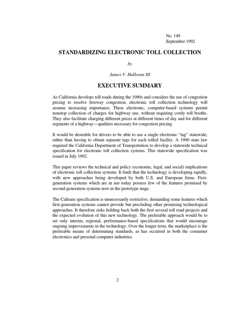 Standardizing California's Electronic Toll Systems | PDF | Toll Road ...