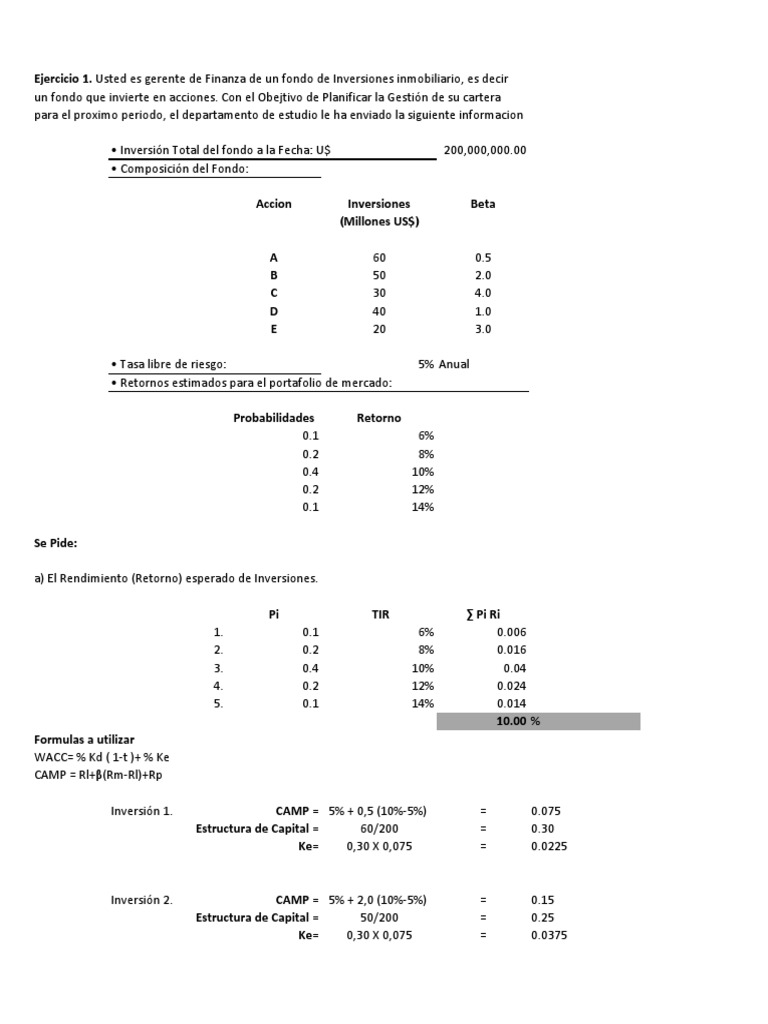 Ejercicio Del Modelo CAMP | PDF
