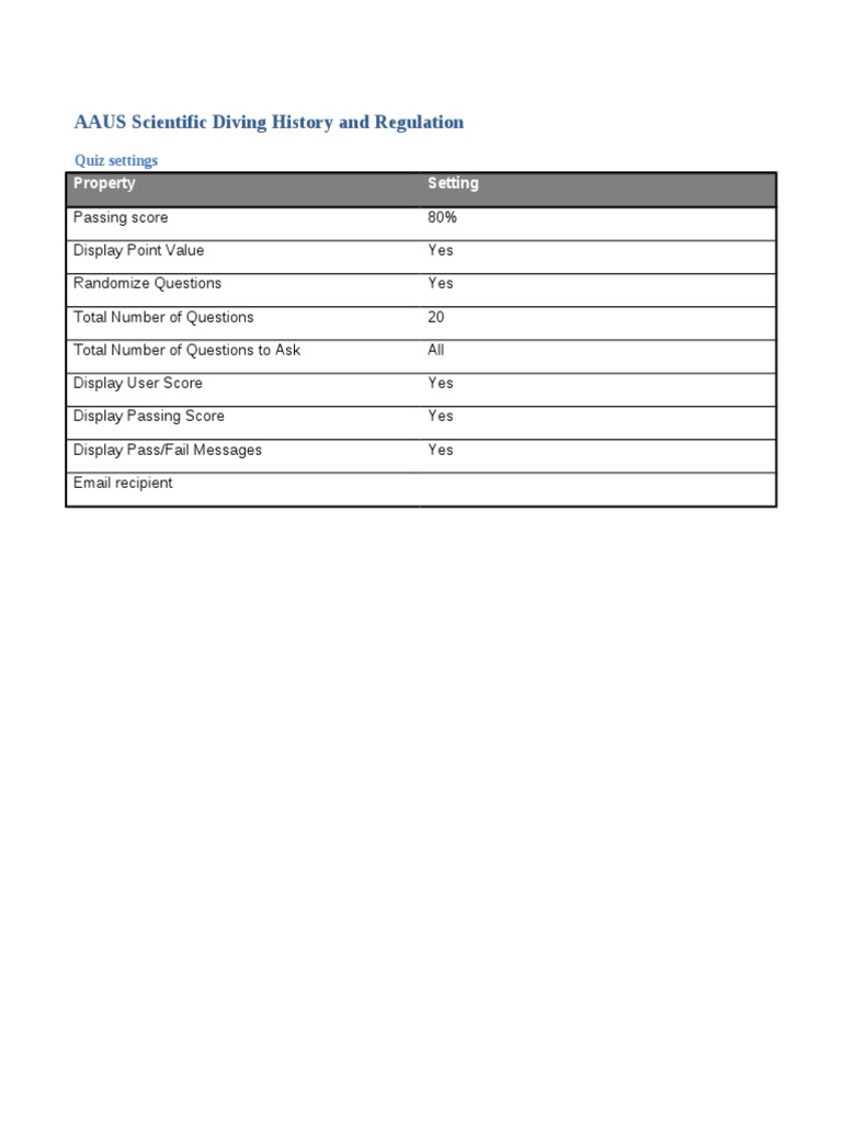 AAUS Scientific Diving History and Regulation Quiz | PDF | Scuba Diving ...