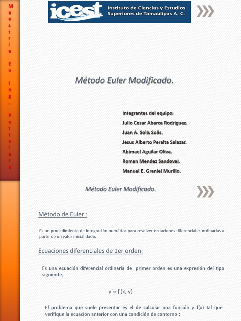 Presentaci+ N Euler Modificado Final | PDF | Iteración | Ecuaciones