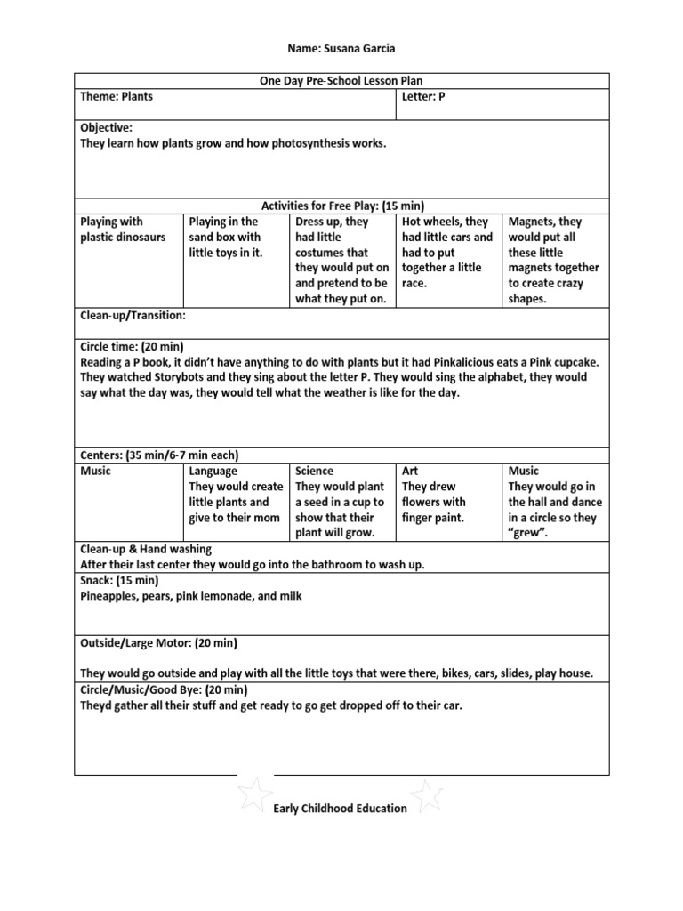 Preschool Plant Lesson Plan | PDF | Early Childhood Education | Lesson Plan
